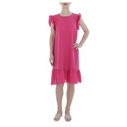Ital-Design Sommerkleid Damen Freizeit (86164360) Rüschen Kreppoptik/gesmokt Minikleid in Pink