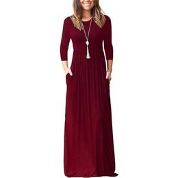 KIKI A-Linien-Kleid Damen Maxikleider 3/4 Ärmel Damenkleid Loose Lang Kleid Maxi