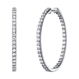 JULIE JULSEN Paar Creolen 925/- Sterling Silber rhodiniert Zirkonia 30 mm, weiß