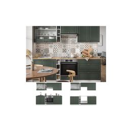 VICCO K&uuml;chenzeile K&uuml;chenblock Einbauk&uuml;che Fame-Line Landhaus Wei&szlig; Gr&uuml;n 235 cm Gold K&uuml;chen Schr&auml;nke H&auml;ngeglasschrank H&auml;ngeschrank Schubladenunterschrank Sp&uuml;lenunterschrank Herdumbauschrank