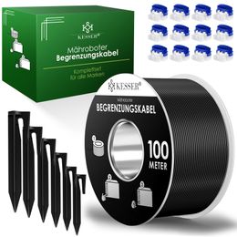 Kesser® Begrenzungskabel + Erdspieße + Kabelverbinder für Mähroboter Rasenmäher Rasenroboter Zubehör SET Begrenzungsdraht Universal kompatibel mit GARDENA/BOSCH/WORX/HONDA/ROBOMOW