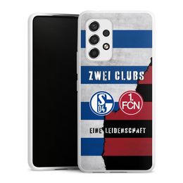 DeinDesign Galaxy A53 5G Handy Silikon H&uuml;lle Case wei&szlig; Handyh&uuml;lle Fc Schalke 04 Friendship 1. Fc N&uuml;rnberg Silikon Case