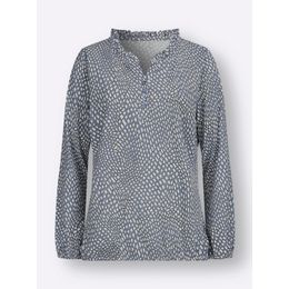 WITT Damen Langarmshirt im Material-Mix, rauchblau-ecru-bedruckt, Gr&ouml;&szlig;e 46
