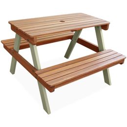 sweeek - Picknicktisch aus Holz für Kinder, mit 2 Sitzplätzen - Graugrün