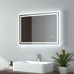 EMKE Badspiegel LED Badezimmerspiegel mit Beleuchtung IP44 Wasserdicht Wandspiegel, 70x50cm, Kaltweißes Licht, Touchschalter, Beschlagfrei