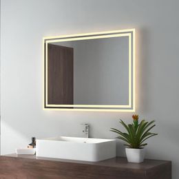 EMKE Badspiegel LED Badezimmerspiegel mit Beleuchtung IP44 Wasserdicht Wandspiegel, 80x60cm, Warmweißes Licht