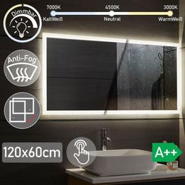 Aquamarin® LED Badspiegel - 120x60 cm, Beschlagfrei, Dimmbar, Energiesparend, mit Speicherfunktion, 3000-7000K - Badezimmerspiegel, LED Spiegel,