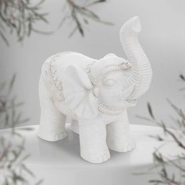 ML-Design - Deko Figur Elefant, 36x19x39 cm, Weiß, Orientalische Finish, witterungsbeständig, für Innen & Außen, Glückselefant Statue als Geschenk,