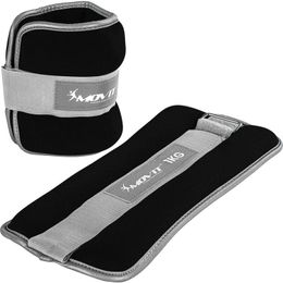 Movit® Gewichtsmanschetten - 1 kg, Verstellbar, für Arme und Beine, mit Klettverschluss, aus Neopren, Schwarz - Knöchelgewichte, Handgelenkgewichte,