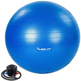 Movit® Gymnastikball - 75 cm, mit Pumpe, Maßband, bis 500 kg, für Training, Büro, Groß, Aufblasbar, Ergonomisch, Blau - Trainingsball, Pilatesball,