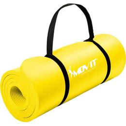 Movit® Yogamatte - 190x60 cm, 15 mm Dicke, Rutschfest, Faltbar, Hautfreundlich, mit Gummiband, NBR, Gelb - Gymnastikmatte, Fitnessmatte, Sportmatte,