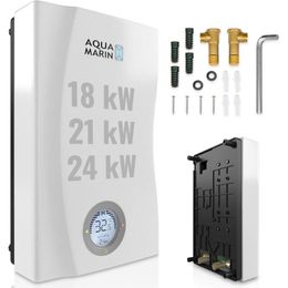 Aquamarin® Elektronischer Durchlauferhitzer - 18/21/24 kW, 0,9 L, Digitalanzeige, 38-60°C, Indoor, IPX4, 400 V, Überhitzungsschutz, Auslaufschutz,