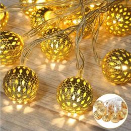 Marokkanische LED-Lichtergirlande - 2 Meter - 10 warmweiße LEDs - Goldene orientalische Dekoration - Lichterkugel-Girlande - Weihnachtsdekoration,