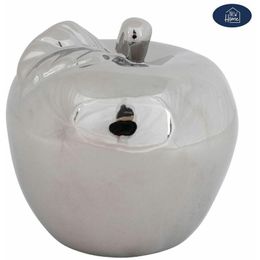NEW HOME Deko Apfel aus Keramik silber glänzend 12,5cm Dekoapfel Dekoobst Dekofigur Obst