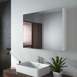 Spiegelschrank mit Spiegel unsichtbarer Griff Wandspiegel mit Badschrankmit höhenverstellbarem badezimmerschrank Laminat (Weiß, 85x65cm) - Emke