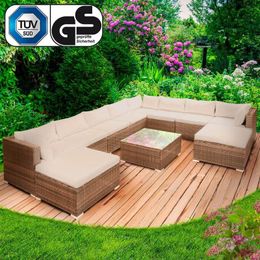 Gartenmöbel Lounge Sofa Couch Set Freedom Braun Poly-Rattan für 9 Personen - Brast