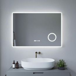 LED Badspiegel 100x70cm Badezimmerspiegel Touch-schalter Wandmontag Lichtspiegel Wandspiegel mit Kaltweißer 6400K Beleuchtung, Beschlagfrei,