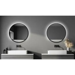 Talos Black Hole Light Spiegel rund � 80 cm � runder Wandspiegel in matt schwarz - Wandspiegel mit LED - Badspiegel rund mit hochwertigen