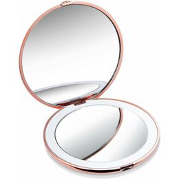 Minkurow - Taschenspiegel, beleuchtet, 1x/10x Vergrößerung – LED-Make-up-Handspiegel mit natürlichem Licht, 10 cm Durchmesser, kompakt und tragbar