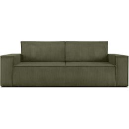 KONSIMO NAPI Sofa 3 Sitzer, mit Schlaffunktion, in Pet Friendly Cord-Stoff, Grün