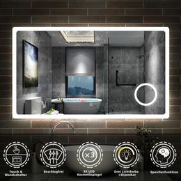 AICA SANITAIRE Touch Beleuchtung Badspiegel led Badezimmerspiegel Wandspiegel Beschlagfrei+Kosmetikspiegel+3 Farben Dimmbar+LED Memory Funktion 120 x 70 cm