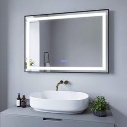 Aquabatos - Badspiegel mit led Beleuchtung Schwarz Rahmen 100x70cm sautens Typ c Touch Sensor Dimmbar Spiegelheizung Kaltweiß 6400K Warmweiß 3000K