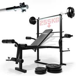 Hantelbank mit Langhantel - mit Ablage, 40 kg Gewichten, Butterfly, Beinstrecker, 140 cm, Multifunktional, Verstellbar - Trainingsbank, Kraftstation,