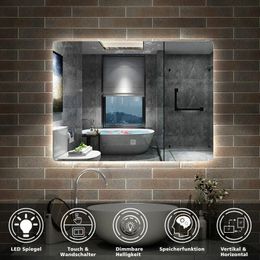 AICA SANITAIRE Badspiegel mit Beleuchtung led Badezimmerspiegel Wandspiegel Kaltweiß Dimmbar, led Memory Funktion 80 x 60 cm