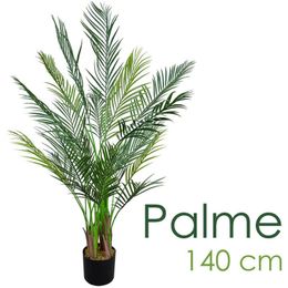 Künstliche Palme groß Kunstpalme Kunstpflanze Palme künstlich wie echt Plastikpflanze Arekapalme 140 cm hoch Balkon Dekoration Deko Decovego