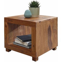 FineBuy Sheesham Massiv-Holz Couchtisch 50 x 50 cm Wohnzimmer-Tisch Design dunkel-braun Landhaus-Stil Beistelltisch Natur-Produkt Echtholz Unikat quadratisch