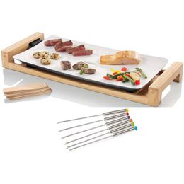 Teppanyaki Tischgrill weiß Bambus Elektrogrill & 6 Teppan Yaki Gabeln, 25x50cm