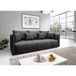 Sofa asvil 3-Sitzer Schlafsofa Couch mit Schlaffunktion Bettkasten EN25 Dunkelgrau - Furnix