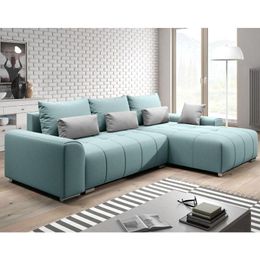 Eckcouch loreta Sofa Schlafsofa Couch Schlaffunktion Kissen mint EN18+20 - Furnix