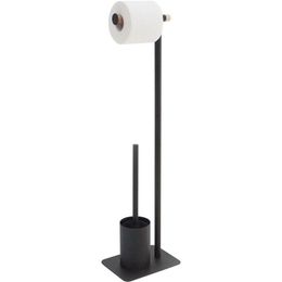 Sealskin Stand WC-Garnitur Brix, WC-Butler aus Metall und Holz, Farbe Schwarz, 20 x 15 x 71,5 cm