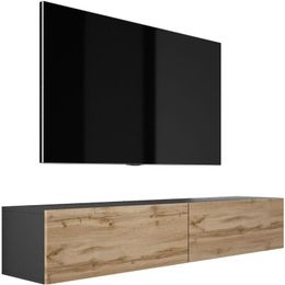 Hängendes TV-Schrank - Modernes Design mit Push-to-Open-Funktion. A: B: 170 cm, H: 34 cm, T: 32 cm. TV Lowboard, TV Board, TV Sideboard Hängend,
