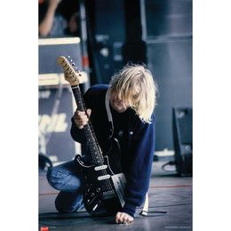 Close Up Nirvana Poster Kurt Cobain - kneeling on stage with guitar