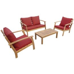 Lounge-Essgruppe für 4 Personen, 1 Tisch, 2 Sessel und 1 Sofa Holzfarben / Terrakotta - Holzfarben - Sweeek