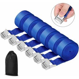 Spanngurte, 6er-Pack, 2,5 cm x 2,5 m, mit Zugschnallen-Befestigungsgurt, Spanngurt für Motorrad-Fahrradträger, extrem robuster Spanngurt, blau,