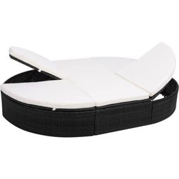 Prolenta Premium Outdoor-Loungebett mit Kissen Poly Rattan - Schwarz