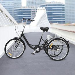 Senderpick - 24-Zoll-Dreirad für Erwachsene 6-Gang-Dreirad Erwachsene Shopping mit Leuchtkorb (Schwarz)