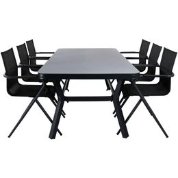 ebuy24 Virya Gartenset Tisch 100x200cm und 6 Stühle Alina schwarz, grau.