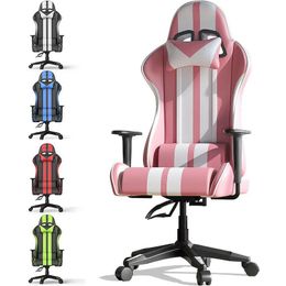 Bürostuhl Gaming-Stuhl Bürostühle mit hoher Rückenlehne mit Kissen und verstellbarer Rückenlehne Rosa und Weiß BIGZZIA - Rosa und Weiß