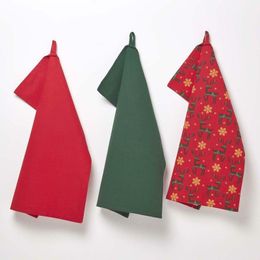 Homescapes - Weihnachtsgeschirrtücher Rentier, rot, 3er-Set - Rot