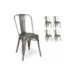 KOSMI - Lot von 4 Stühlen in Rough Metal Industrial Style Factory in Rough Metal Verzinkt verzinkt Aspekt