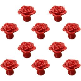 Petites Ecrevisses - 10 Stück Möbelknöpfe Keramik Schubladengriffe Rosen Blumen Türgriff Dekorative Knöpfe für Schrank Kleiderschrank Kommode - Rot