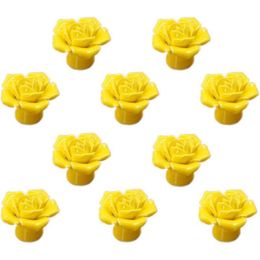 Petites Ecrevisses - 10 Stück Möbelknöpfe Keramik Schubladengriffe Rosen Blumen Türgriff Dekorative Knöpfe für Schrank Kleiderschrank Kommode - Gelb