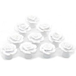 10 Stück Möbelknöpfe Keramik Schubladengriffe Rosen Blumen Türgriff Dekorative Knöpfe für Schrank Kleiderschrank Kommode - Weiß