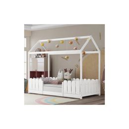 New Arrival】Hausbett 90x200 cm - vielseitiges Holz Kinderbett für Jungen & Mädchen - Mit Rausfallschutz und Lattenrost – Weiß (Ohne Matratze)