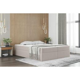 Boxspringbett Schlafzimmerbett PRIMA 140x200cm Stoff Creme inkl. Bettkasten