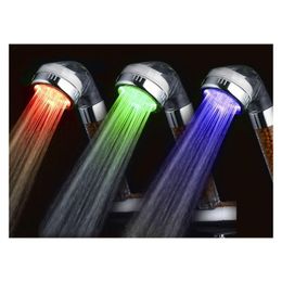 Anti-Kalk-Duschkopf, wassersparender Druck-LED-Duschkopf mit 3 wechselnden Farben, transparente Handbrause mit Ionenfilter und Stein für Spa